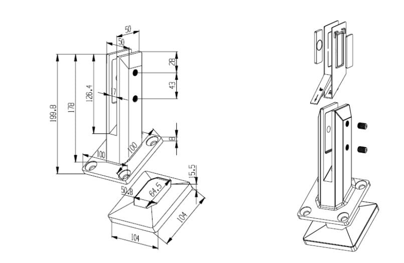Adjustable glass spigots for stair railing Adjustable glass spigots for stair railing